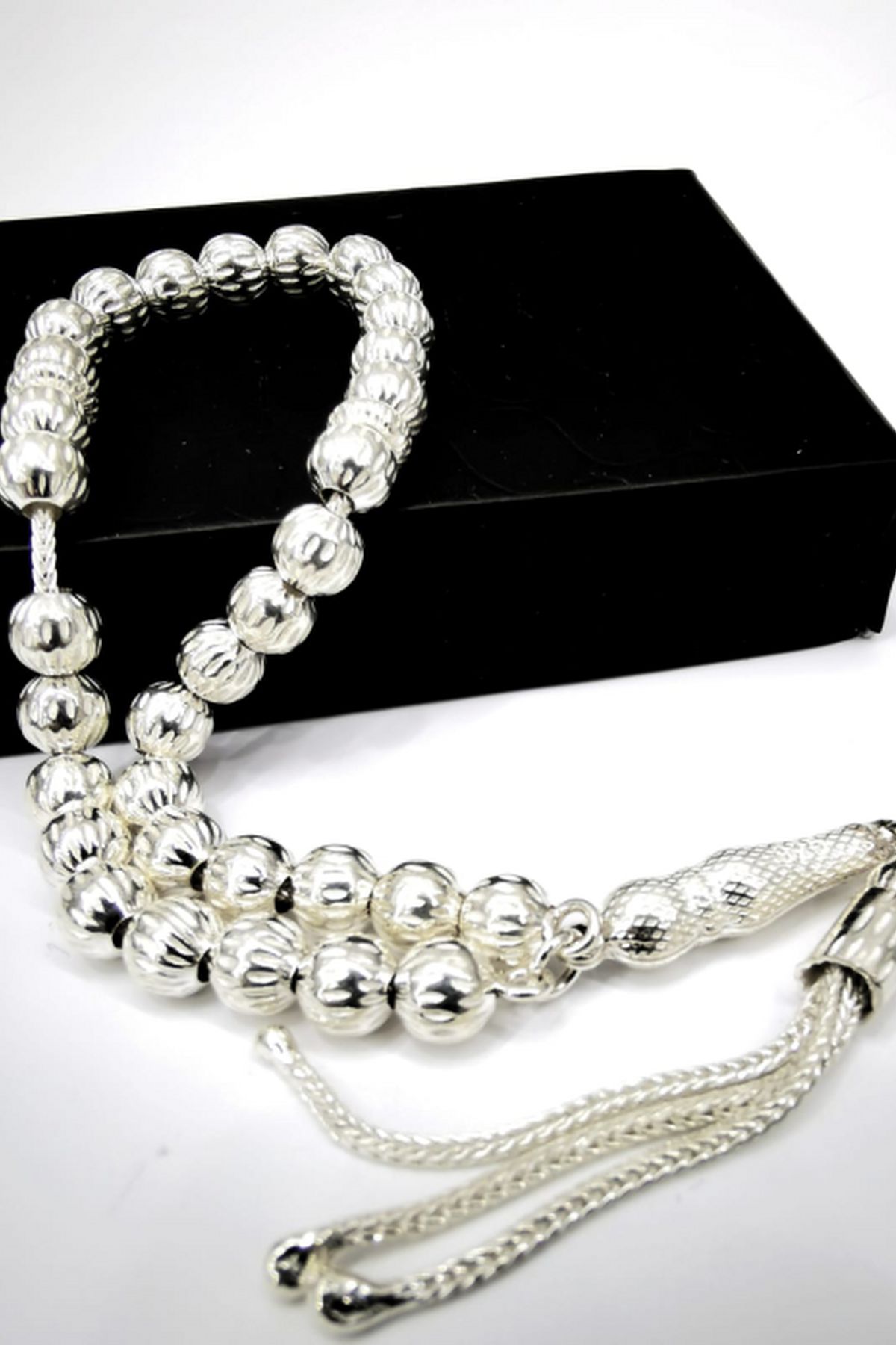 Omar Silver El İşi Telkari Gümüş Tesbih Yuvarlak Çizgili Top 16,60 GR ...